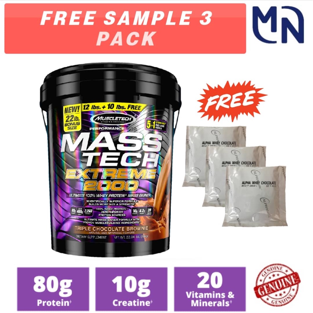 MuscleTech Mass Tech Extreme 2000, 22lbs (FREE SAMPLE x 3) - Weight ...