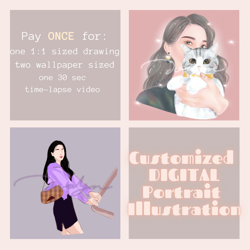 Custom Portrait【DIGITAL】Drawing illustration Lukisan Potret/Wallpaper/Anniversary/Couple ...