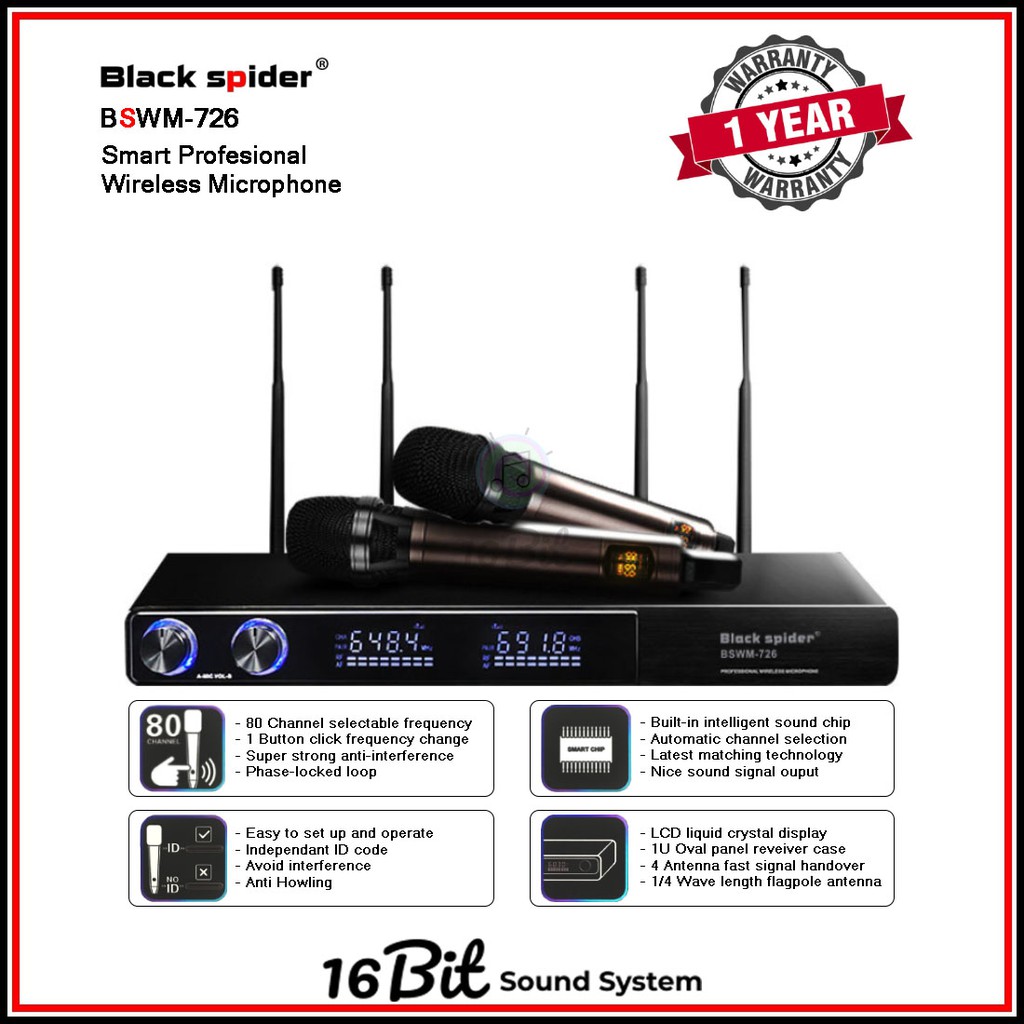 Black Spider Smart Professional UHF Wireless Microphone ( BSWM-726 ) | Shopee Malaysia