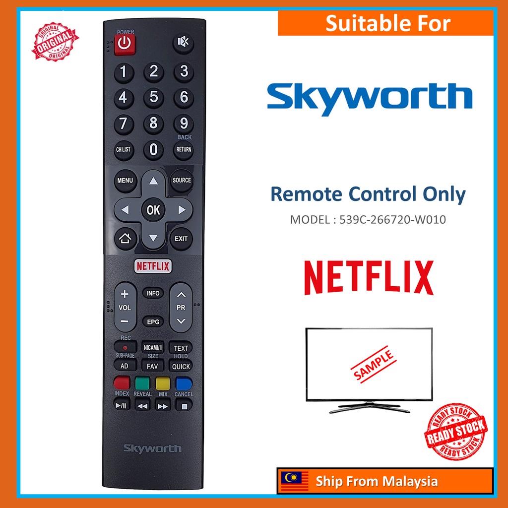 Skyworth 100% Original Netflix Flat Panel LED TV Remote Control Television Remote Control 539C ...
