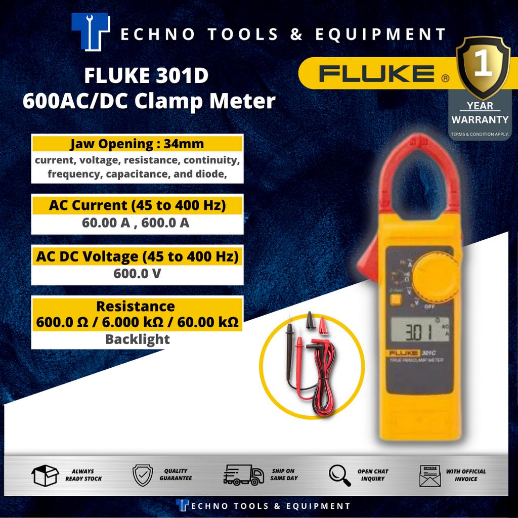 Fluke 301D AC/DC Clamp Meter 600A & 600V, Resistance and Continuity ...