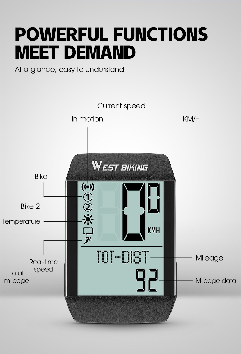 WEST BIKING 5 Language IPX6 Waterproof Wireless Cycling Computer Auto ...