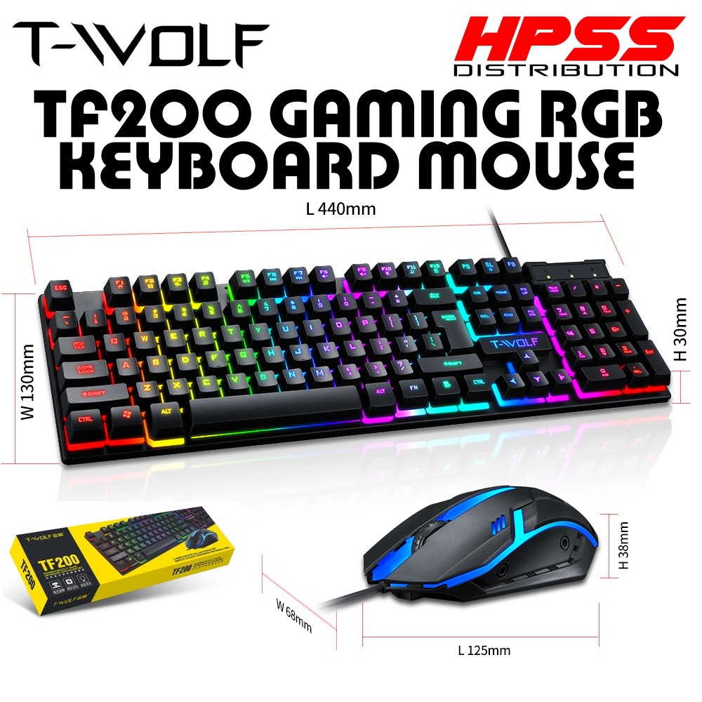 T-WOLF GAMING KEYBOARD TF200 / T20 / TF230 GTX300 G21B USB RGB LED ...