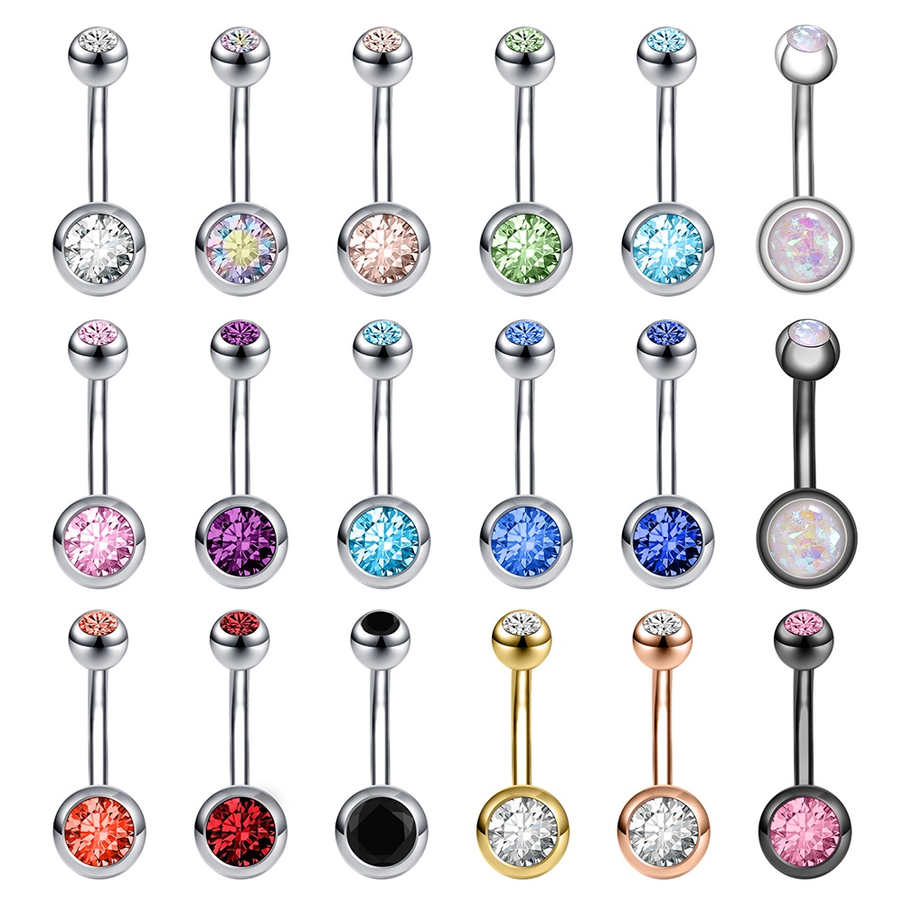 1 Pc 18 Colors Stainless Steel Belly Piercing Double Crystal Belly Button Rings Opal Navel ...