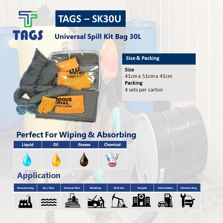 Tags-SK30U 30L Oil/Liquid/Chemical Sorbent Universal Absorbent & Spill ...