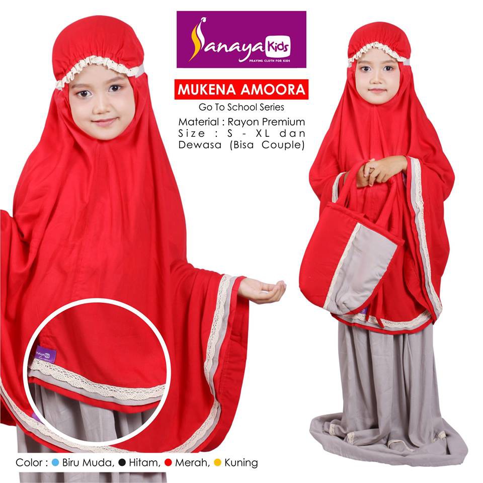(2-12 Years) Amoora Red Mukena Children Sanaya Kids Go to School Series | Shopee Malaysia