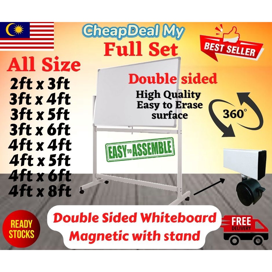Whiteboard Magnetic double sided with stand 2x3 3x4 3x5 3x6 4x4 4x5 4x6 ...