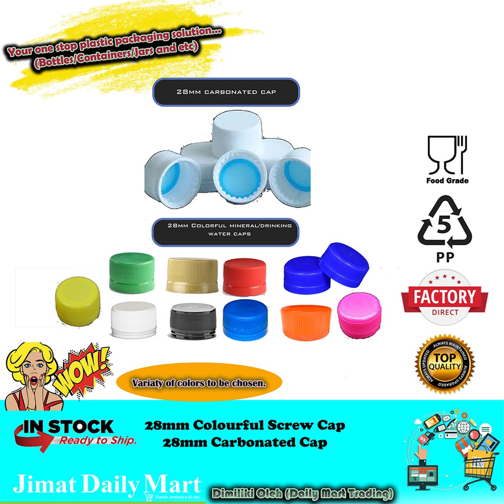 20pcs 28mm PENUTUP BOTOL/ COLOURFUL SCREW CAP/Carbonated Cap | Shopee ...