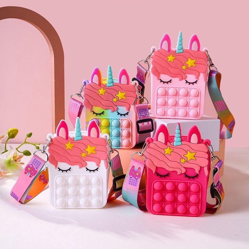 Pop IT Bag Sliding Bag Children UNICORN RAINBOW HELLO KITTY MICKY MOUSE ...