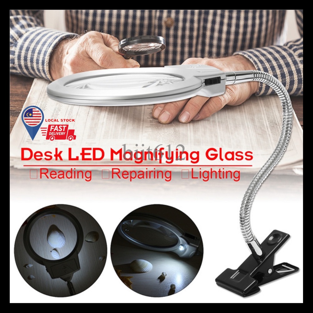 LOCAL STOCK LED Light Magnifier with Table Clip Kanta Pembesar Desk ...