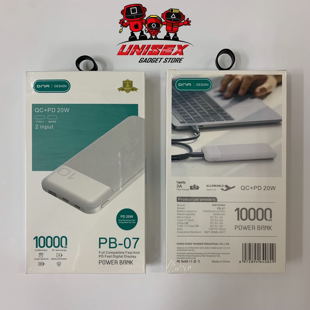 DNA design PB-07 PowerBank 10000mah PD 20W + QC3.0 Two Way Fast Charging Power Bank PB07 ...
