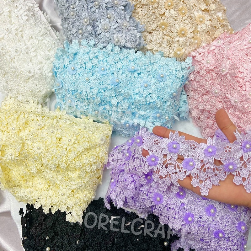 68757 [1METER] BEADS FLOWER LACE/RENDA BUNGA/3D FLOWER LACE/ RENDA BAJU ...