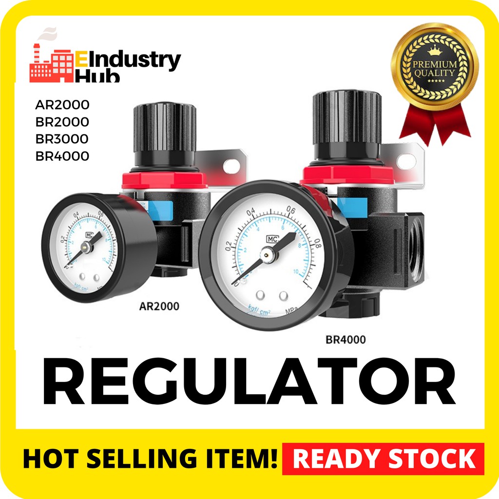 Swish AIRTAC Type Pneumatic Air Regulator Air Pressure Regulator (AR2000 BR2000 BR3000 BR4000 ...