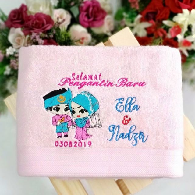 Hadiah Kahwin Hantaran Perkahwinan tuala sulam | Shopee Malaysia