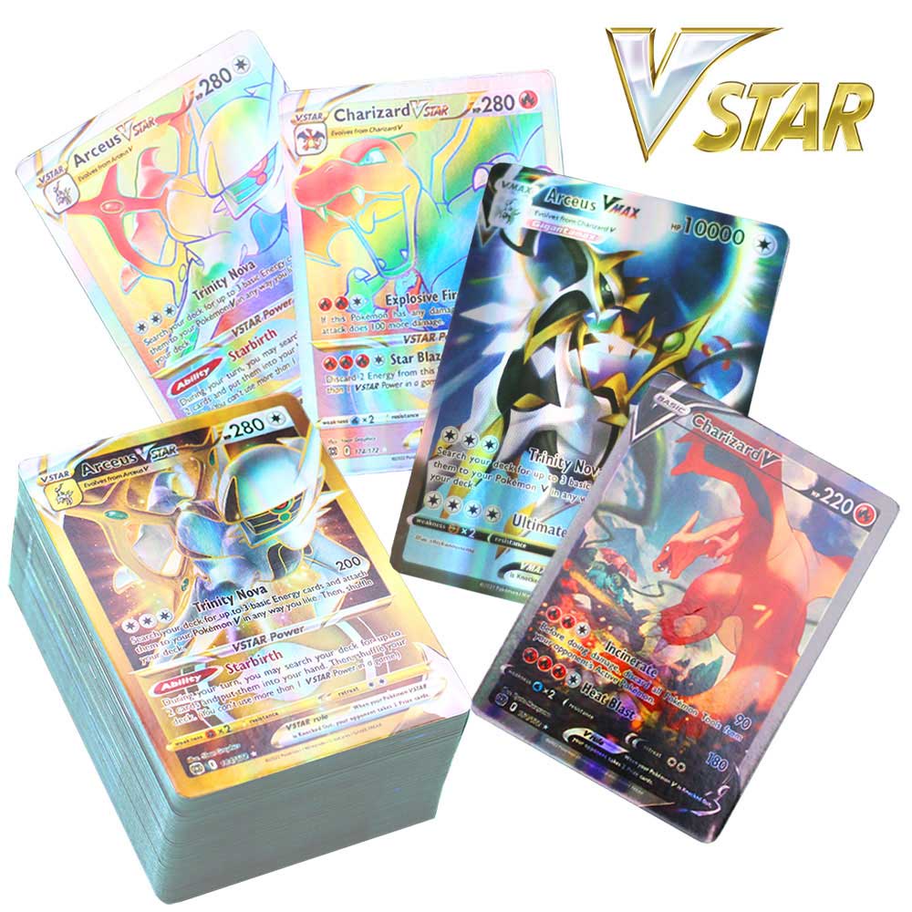 Pokemon Vstar Vmax GX holographic cards in English letter with rainbow ...