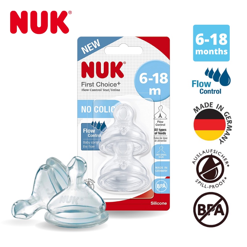 NUK Premium Choice+ Silicone Wide Neck Teat - Flow Control (6-18M ...