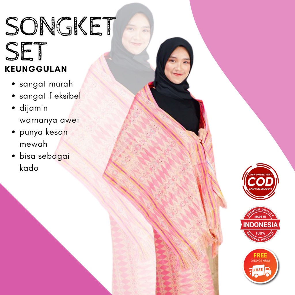 Typical Palembang Songket Cloth Set Pink Color Ready to Use | Shopee ...