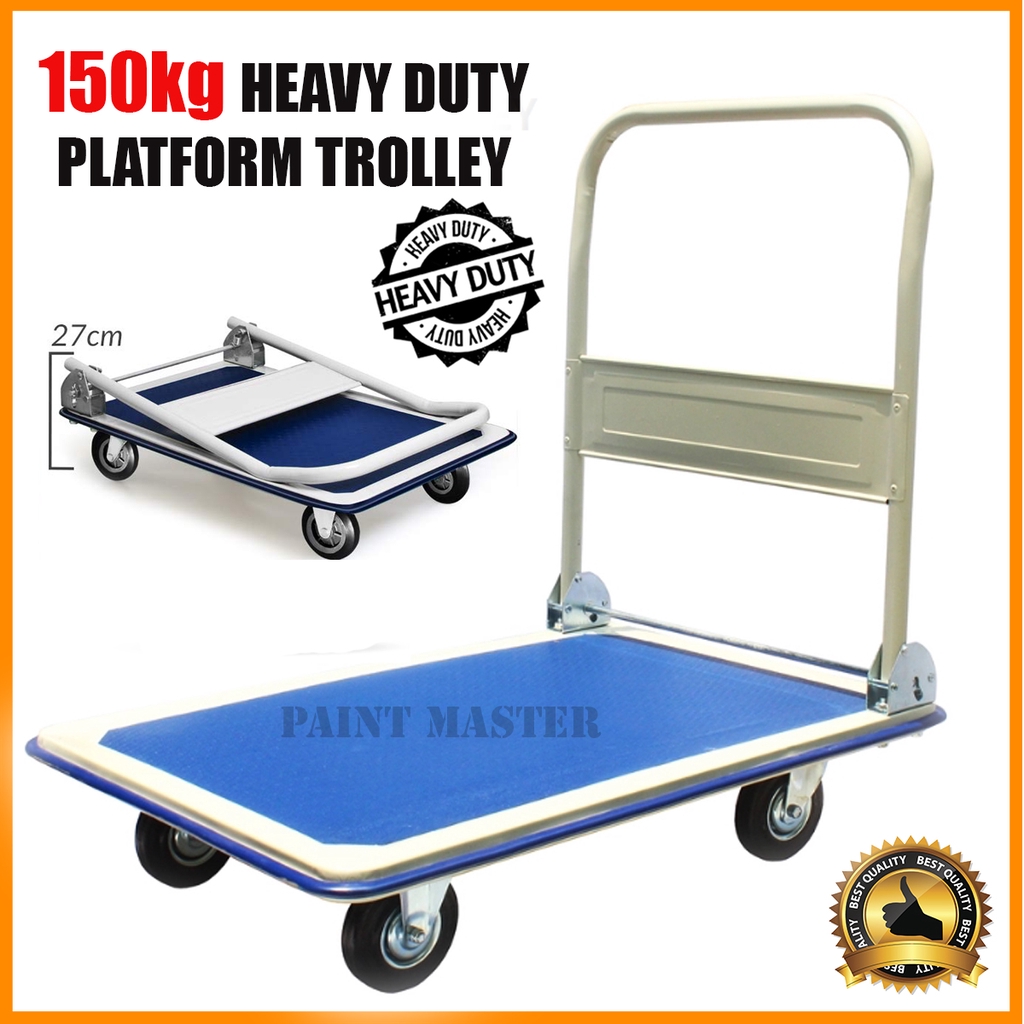Foldable Platform Metal Hand Truck Trolley 150kg Kereta Tolak Besi High ...