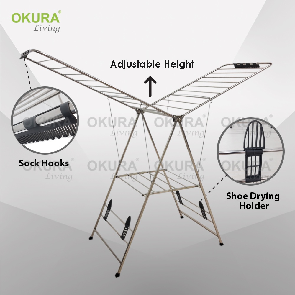 OKURA Stainless Steel Butterfly Drying Rack Outdoor Foldable Clothes ...