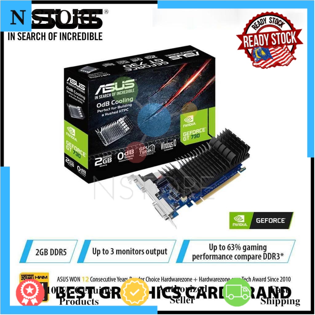 Asus GT730-SL-2GD5 BRK Low Profile Graphic Card with I/O port brackets ...