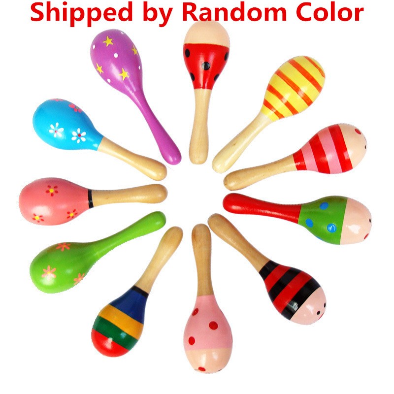Wooden Maracas Instrument Baby Rattles Shakers Sand Hammer Percussion ...