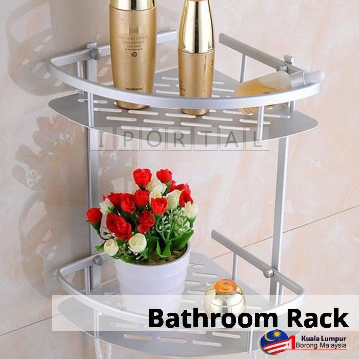 Corner Shampoo Rack Aluminium Bathroom Storage Rack 2 Tier | Shopee ...