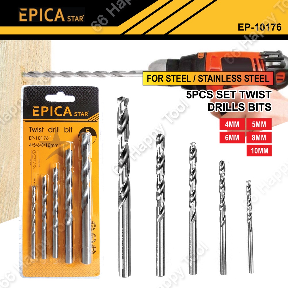 EPICA STAR 5pcs Set Twist Drill Bits For Wood / Stainless Steel EP10178 ...