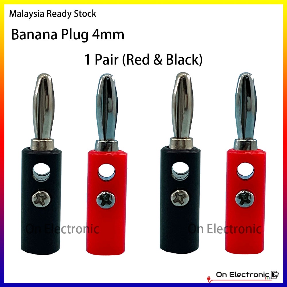 4mm Banana Plug Connector Audio Speaker Screw Black Red (1 Pair ...