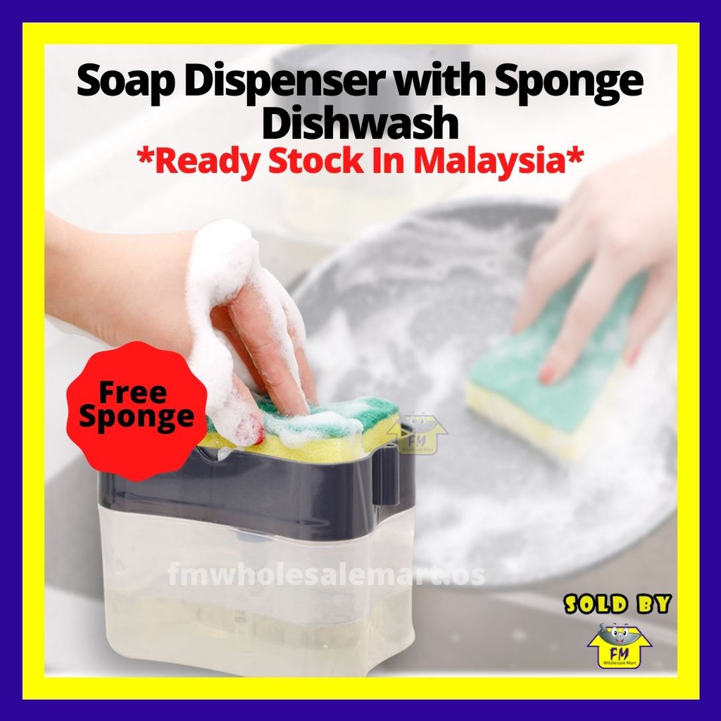 Soap Dispenser Dish Wash Press and Pump With FREE SPONGE Pam Sabun ...