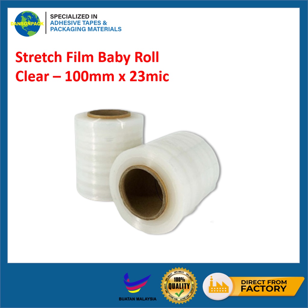 STRETCH FILM BABY ROLL [Clear] (420g/340g/240g x 100mm x 23mic) High Quality *READY STOCK ...