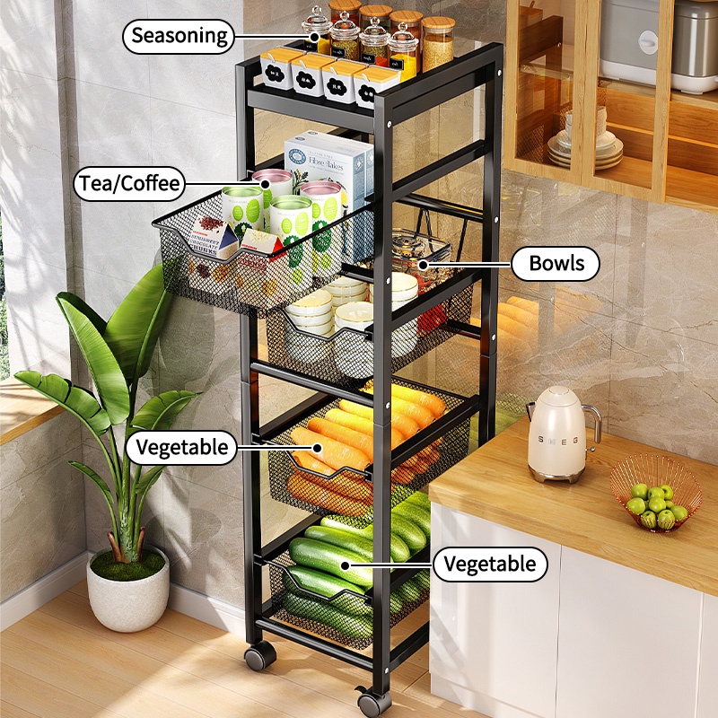 Kitchen Trolley Rack Narrow Storage Racks Spice Rack Sliding Cabinet ...