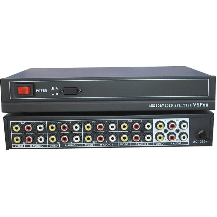 (VSP8 II)2 in 8 out AV SWITCH RCA Video Audio Splitter Selector 2-in-8 ...
