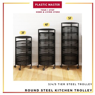 3/4/5 Layer New design Round movable rotating kitchen basket trolley ...