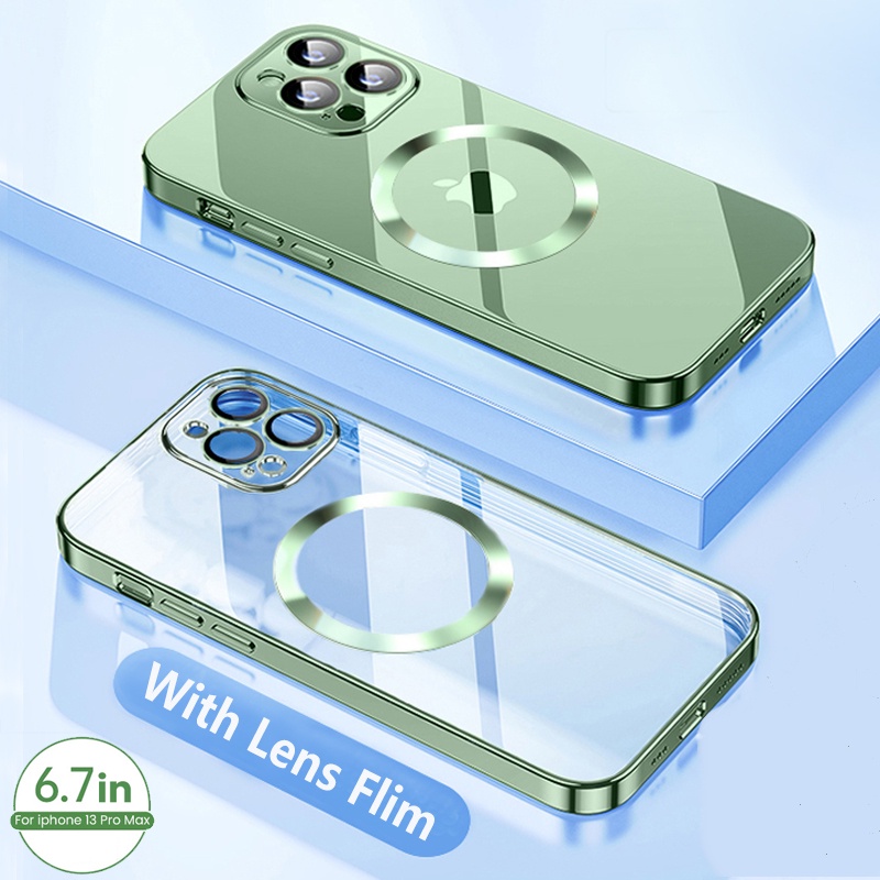 Luxury Transparent Plating Magnetic Wireless Charging Case For iPhone ...
