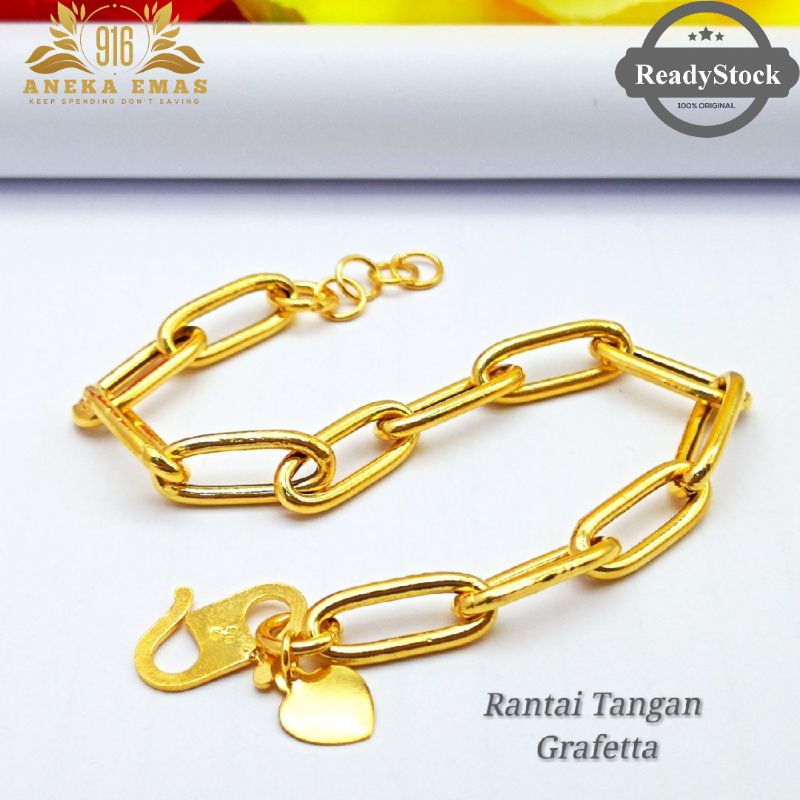 (Boleh Potong) Rantai Tangan Emas Grafetta Paperclip Sauh Gold Bracelet ...