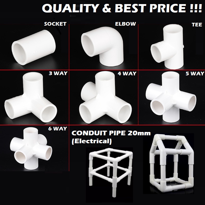 PVC Conduit Pipe 20mm Fitting Joint / Connector Fittings Penyambung Paip DIY Electrik Electrical ...