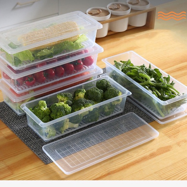 Flat Drainage Container Kitchen Food Storage Box Refrigerator Organizer ...