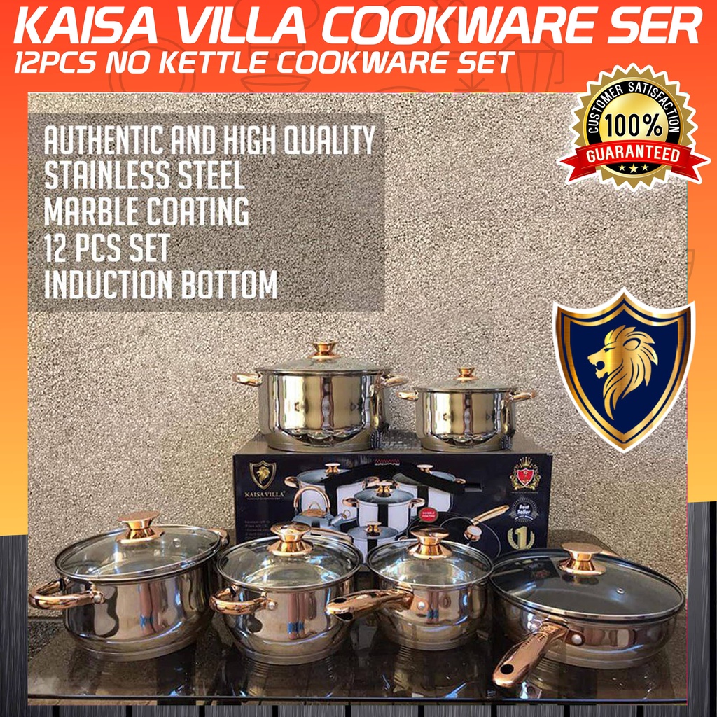 Kaisa Villa 12pcs Nonstick Cookware Set No Kettle (Rose Gold) | Shopee ...