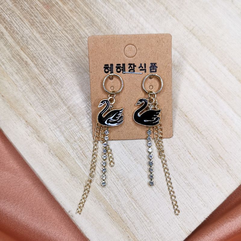 READY STOCK Korean Earrings Black Swan Dangling Earrings Shopee Malaysia
