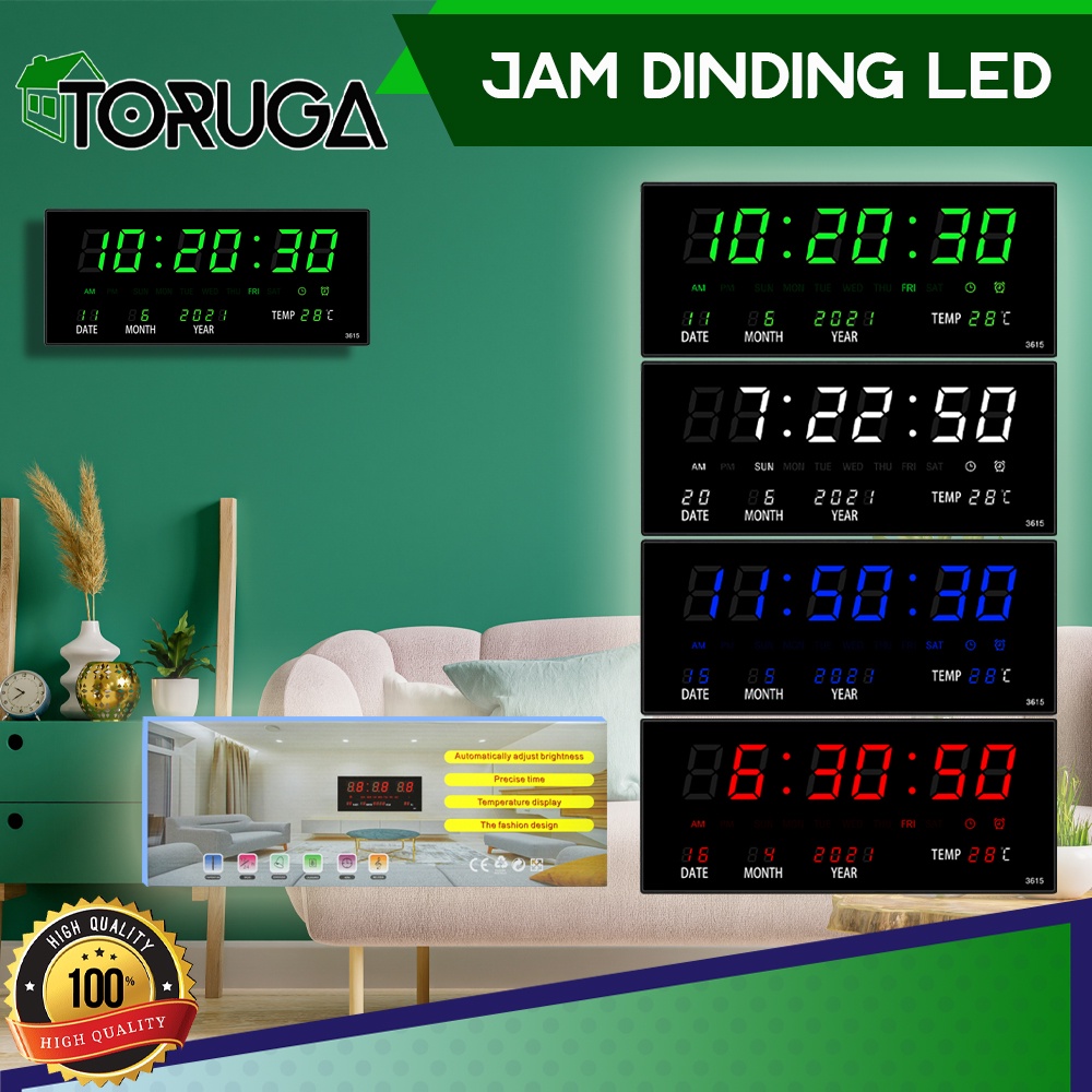 HIJAU MERAH Digital Wall Clock LED Desk Clock 3615 Red Green - Calendar ...