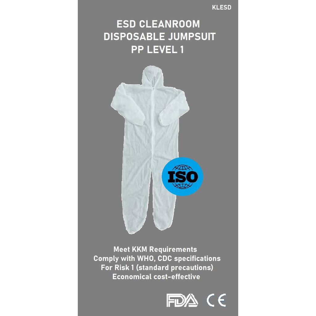 Cleanroom Disposable Jumpsuit/ Coverall/ PPE/ Ready Stock/ klesd ...