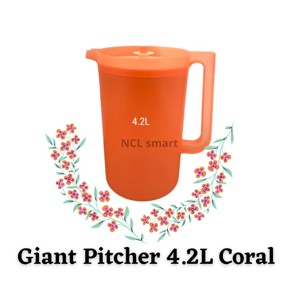 Tupperware Giant Pitcher 4.2L Coral Color Serving Jug Water Milo Orange ...