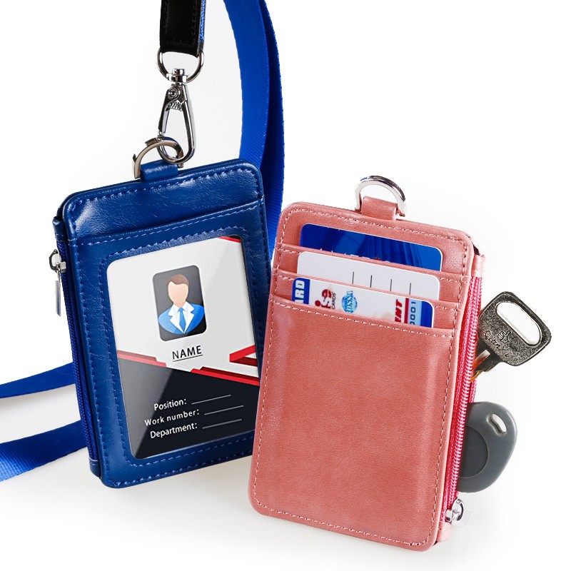 2024 Fasion PU Leather ID Badge Holder with Lanyard Staff Job Name Tag ...