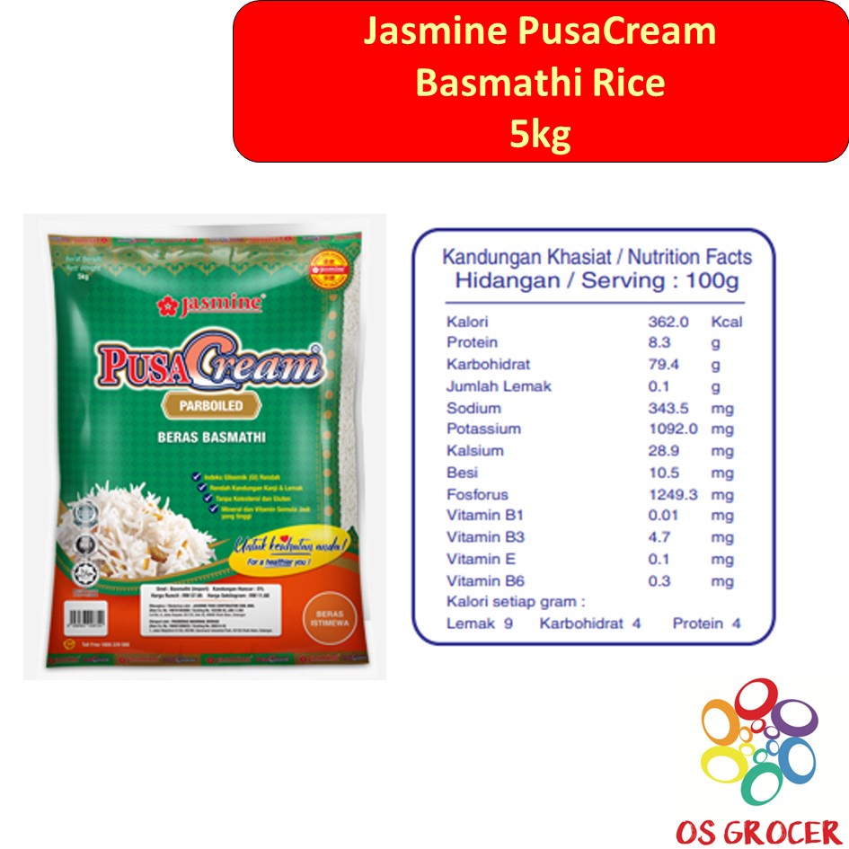Jasmine Pusa Cream Basmathi Rice 5kg | Shopee Malaysia