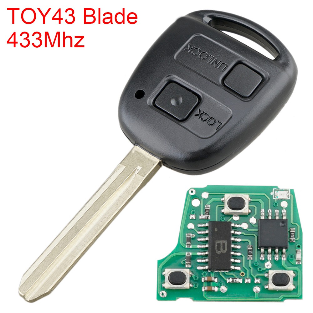 433Mhz 2 Buttons Car Remote key Fit for Toyota with TOY43 Blade ...