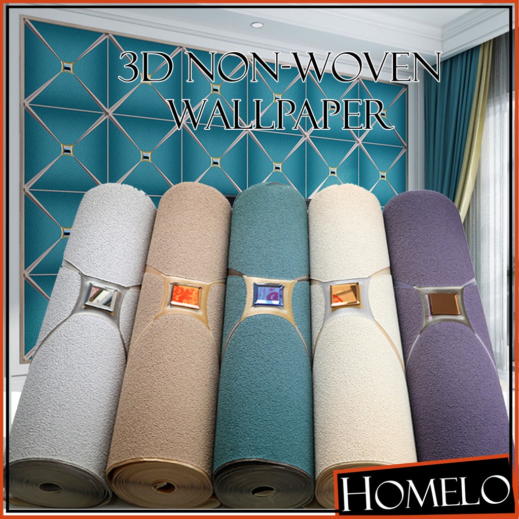 HOMELO 3D Non Woven Rhombus Diamond Suede Wall Glue Non-Self Wallpaper Bedroom Background Wall ...