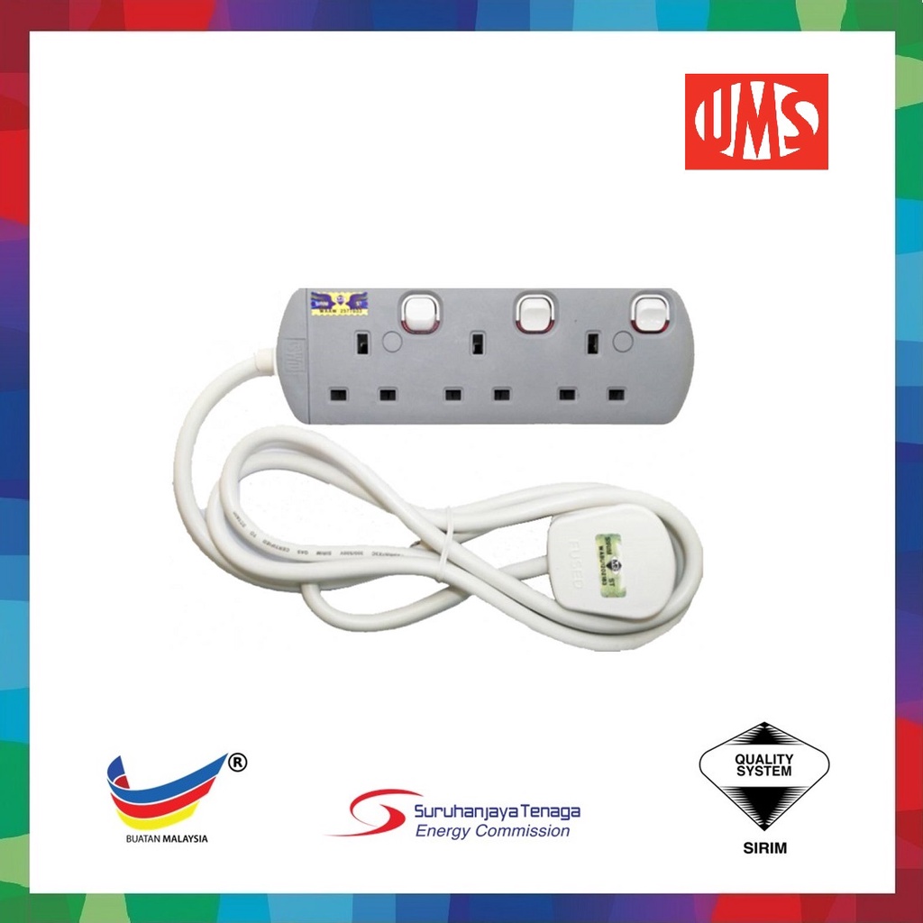 UMS 13A 2 Yard Trailing Extension Electric Power Portable Socket with ...