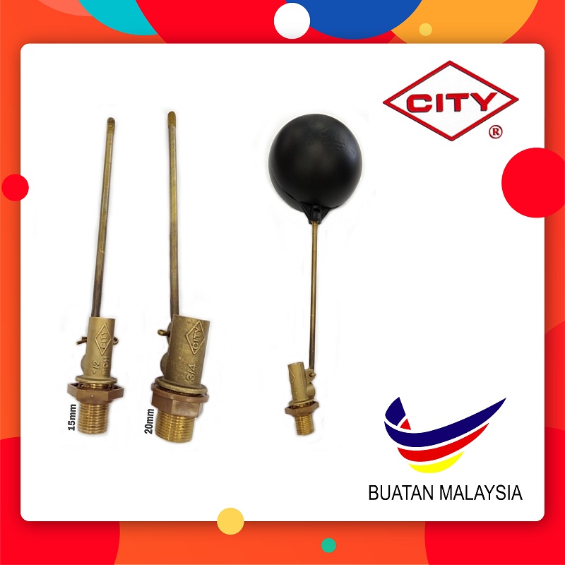 CITY Brass Float Valve / Injap Terapung 黄铜浮球阀 (1/2'' & 3/4'') Water ...