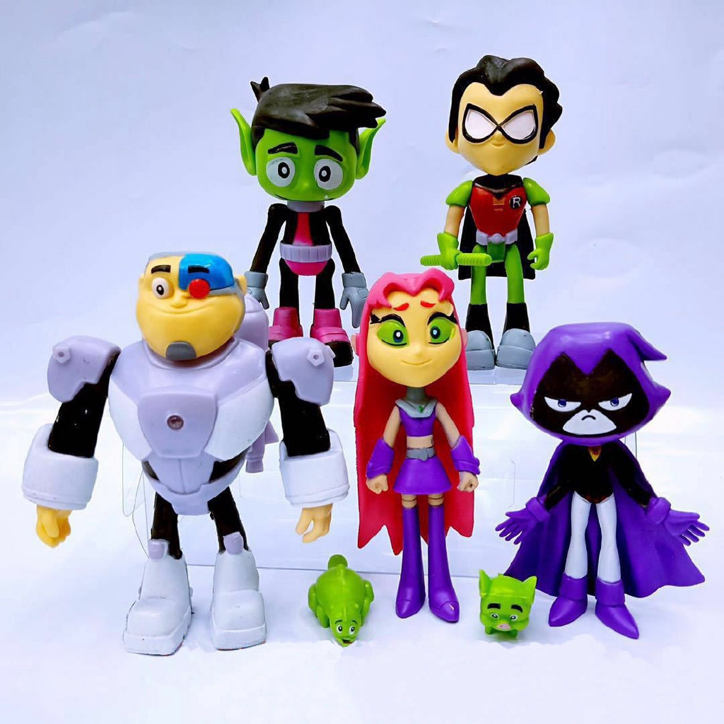 7Pcs/Set Action Figure Toy Teen Titans Go Robin Cyborg Beast Boy Starfire Raven Silkie PVC Toys ...