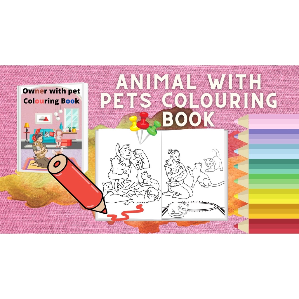 Digital Coloring Book | Owner with Pets adult and children Buku Mewarna ...